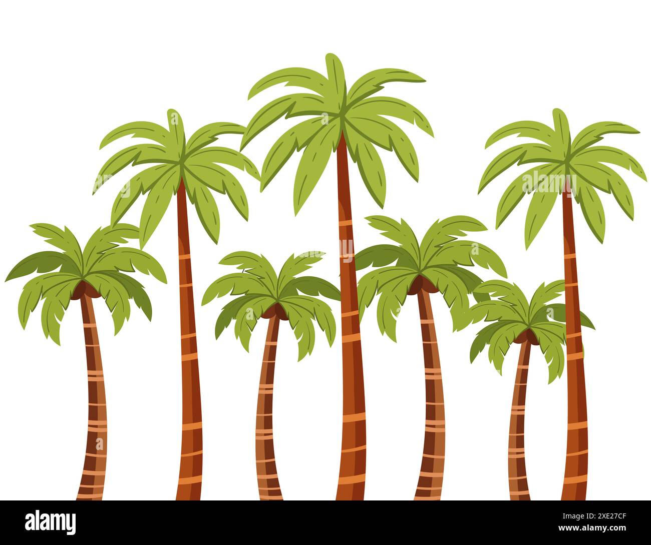 Tropical green palm trees with leaves and coconuts simple cartoon ...