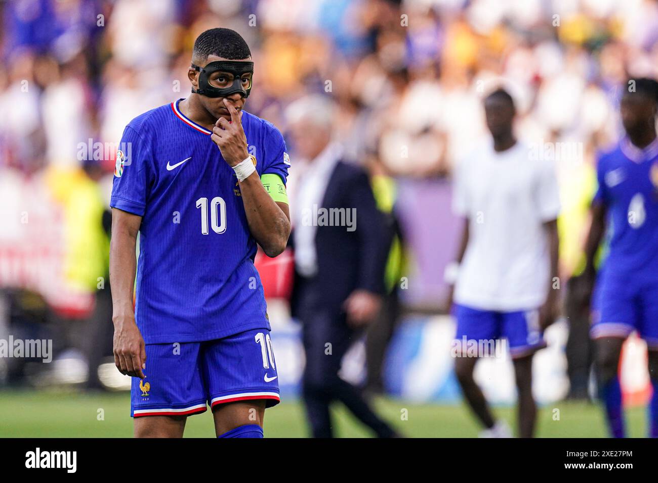 DORTMUND, GERMANY - JUNE 25: Kylian Mbappe of France with mask looks up ...