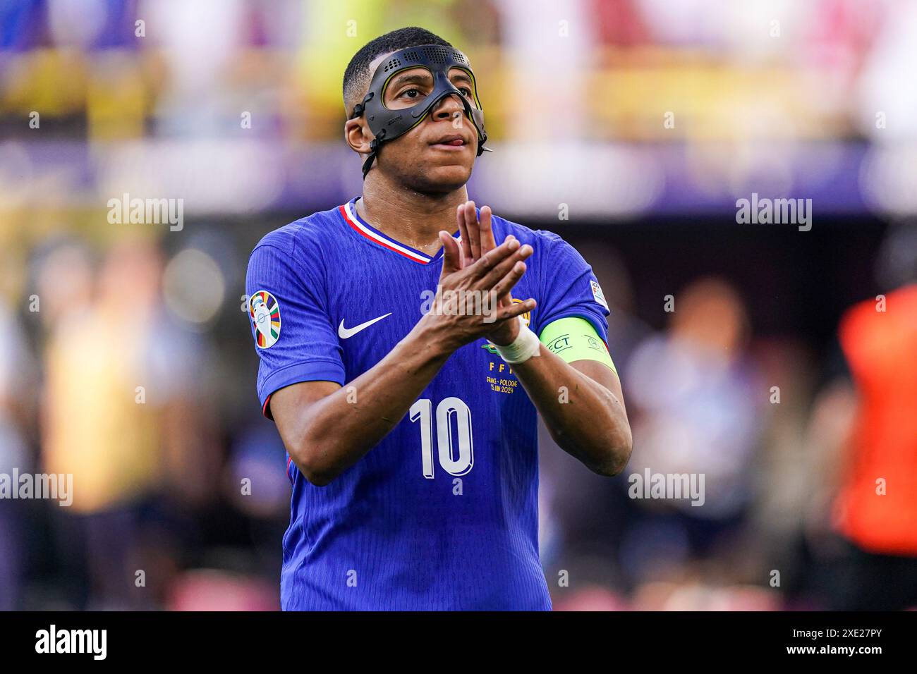 DORTMUND, GERMANY - JUNE 25: Kylian Mbappe of France with mask thanks ...