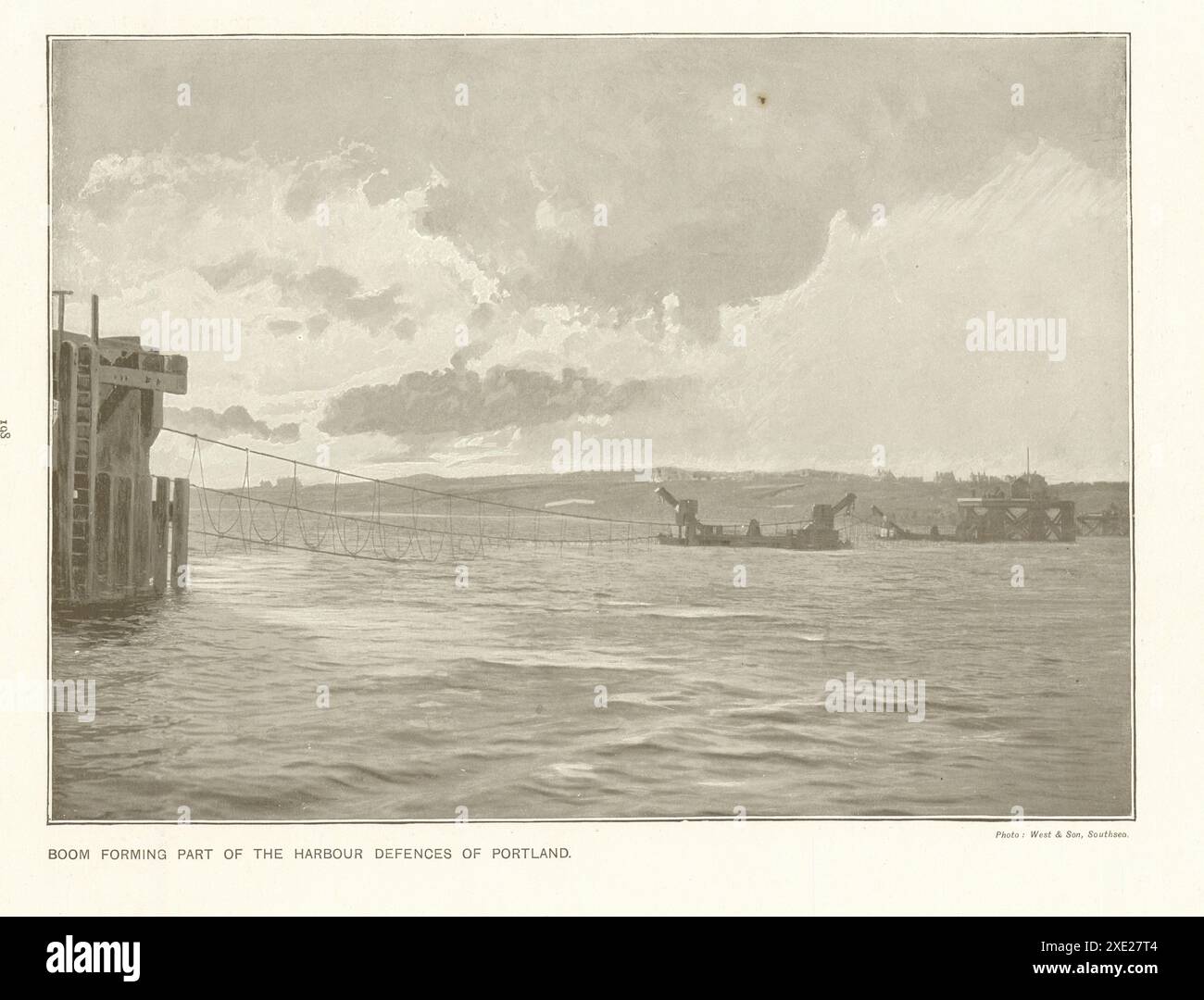 Boom forming part of the harbour defences of Portland. Dorset. 1910 ...