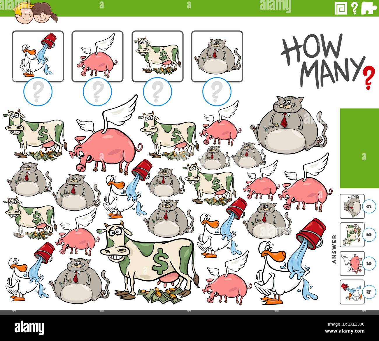 How many cartoon animal characters and sayings counting game Stock ...