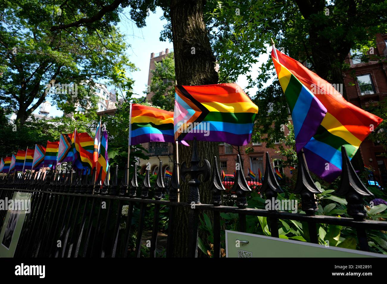 Pride flags wave in the wind at the Stonewall National Monument, Monday ...