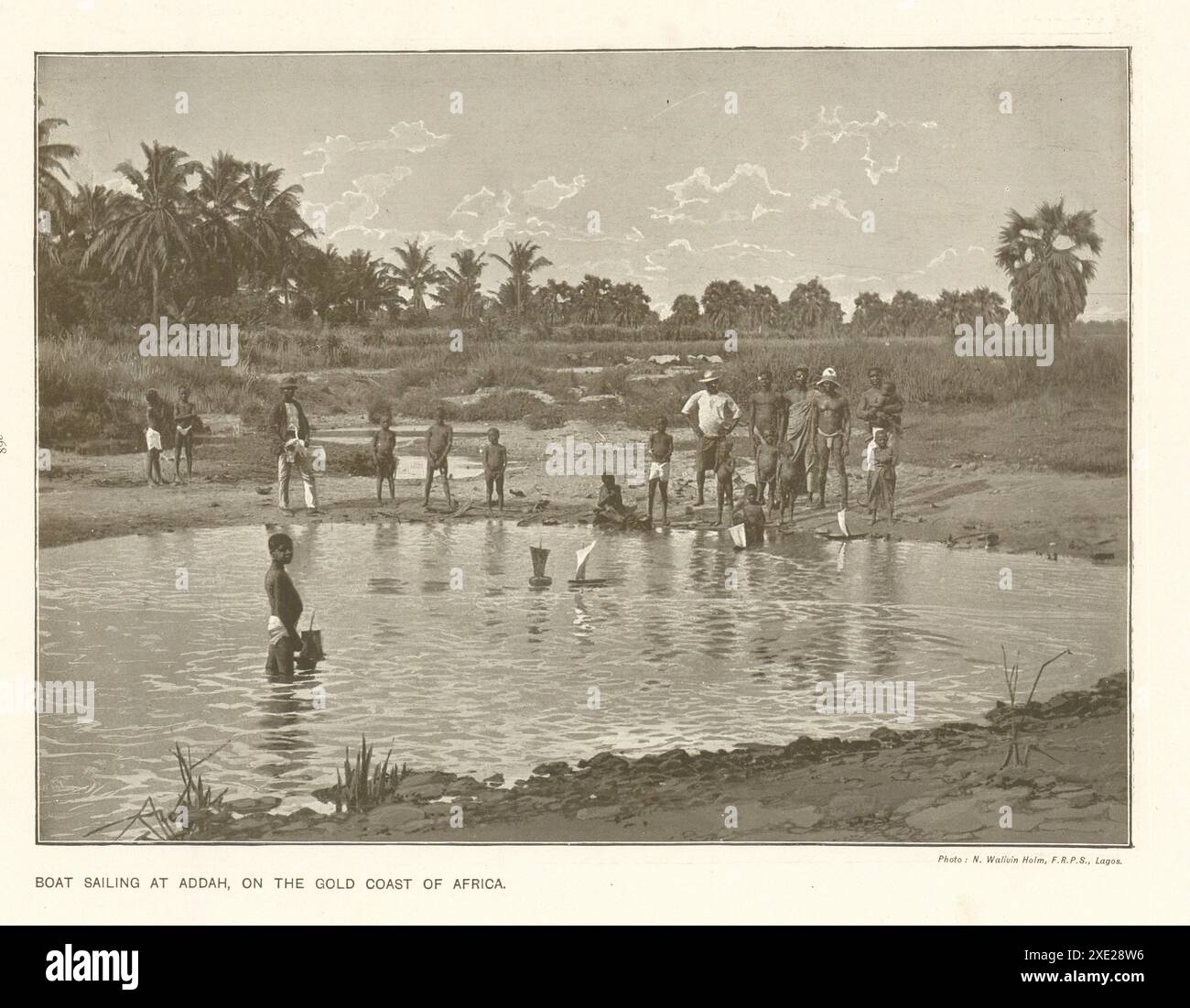 Boat sailing at Addah on the Gold Coast of Africa. Ghana. 1910 Stock ...