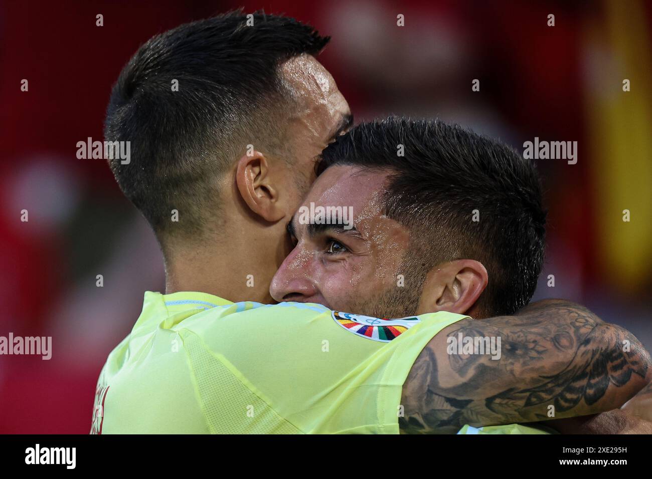 Ferran Torres of Spain (R) celebrates after scoring a goal during the ...