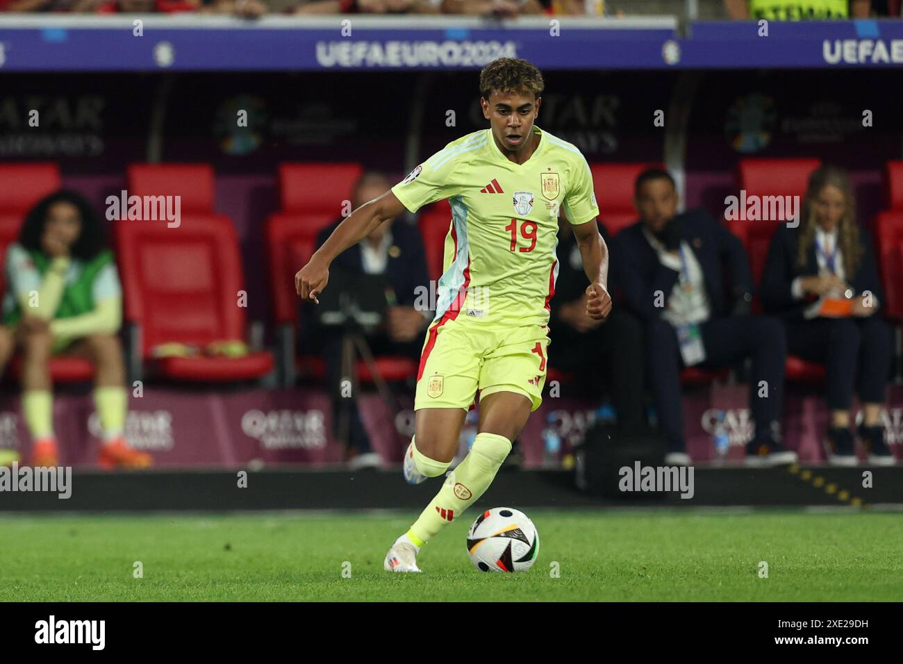 Lamine Yamal of Spain seen in action during the UEFA EURO 2024 match ...
