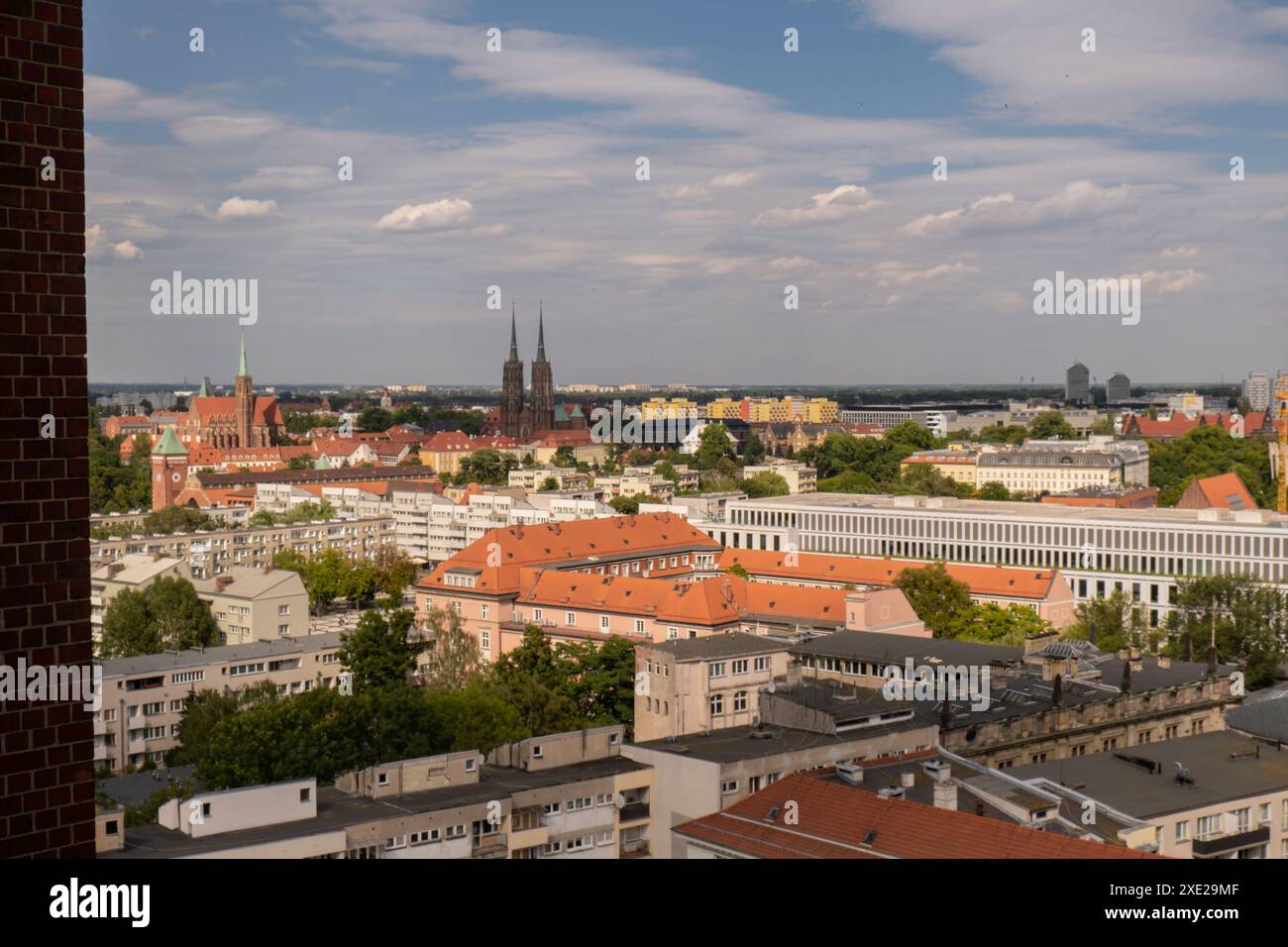 View from above, aerial Wroclaw central market square with old houses ...