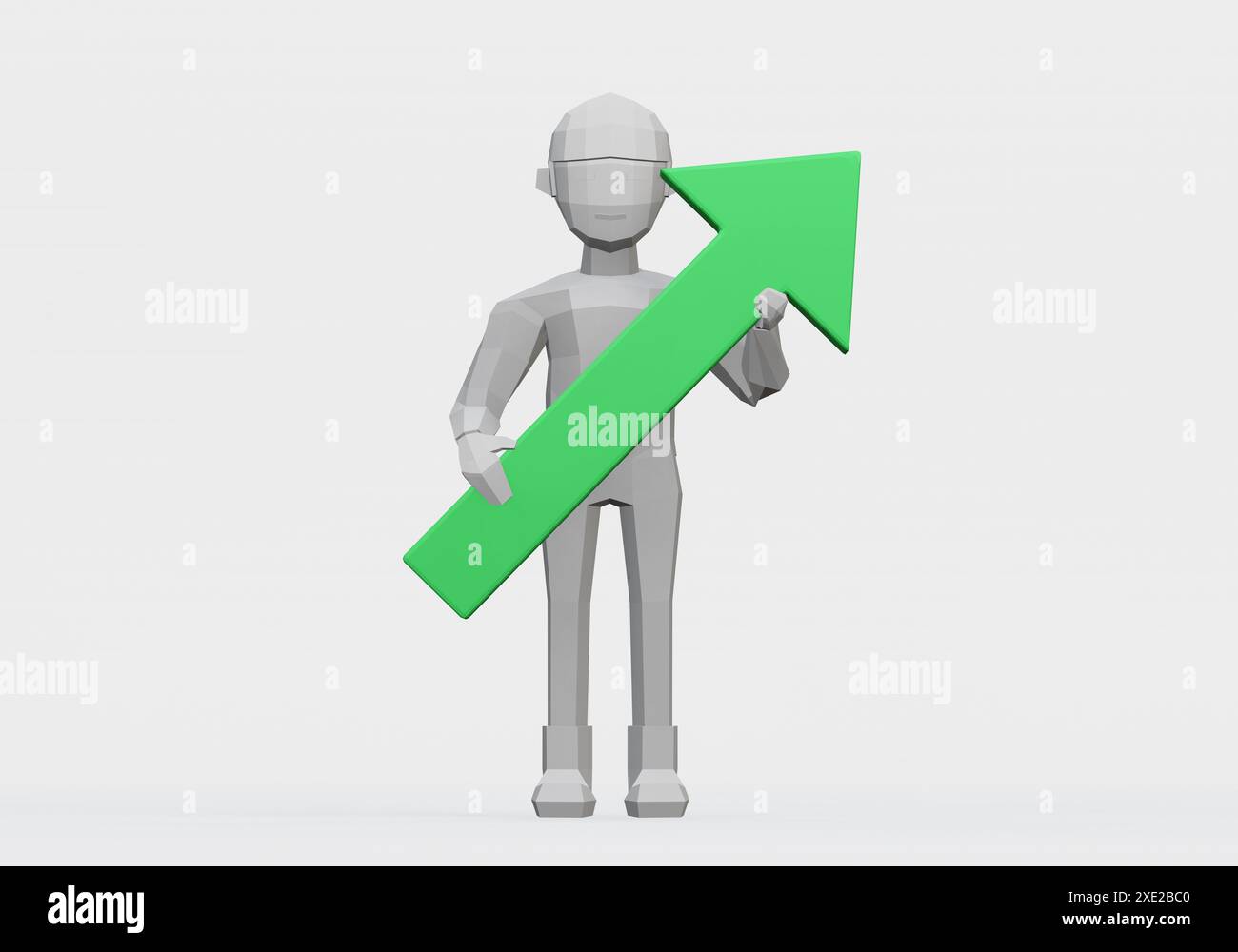 3d render of dummy holding upward arrow for bull market or good concept ...