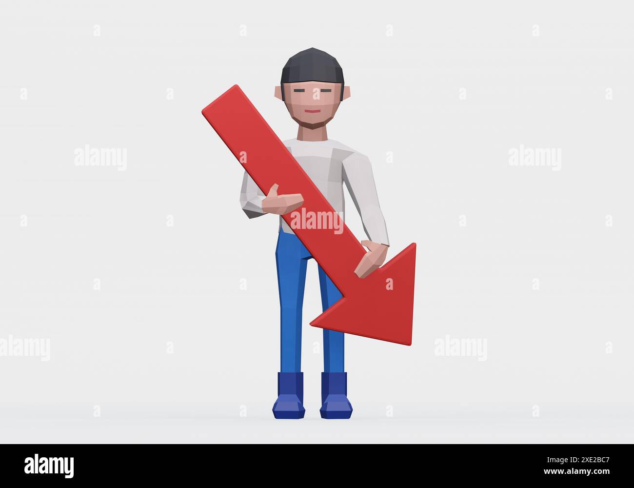 3d render of dummy holding downward arrow for bear market or bad ...
