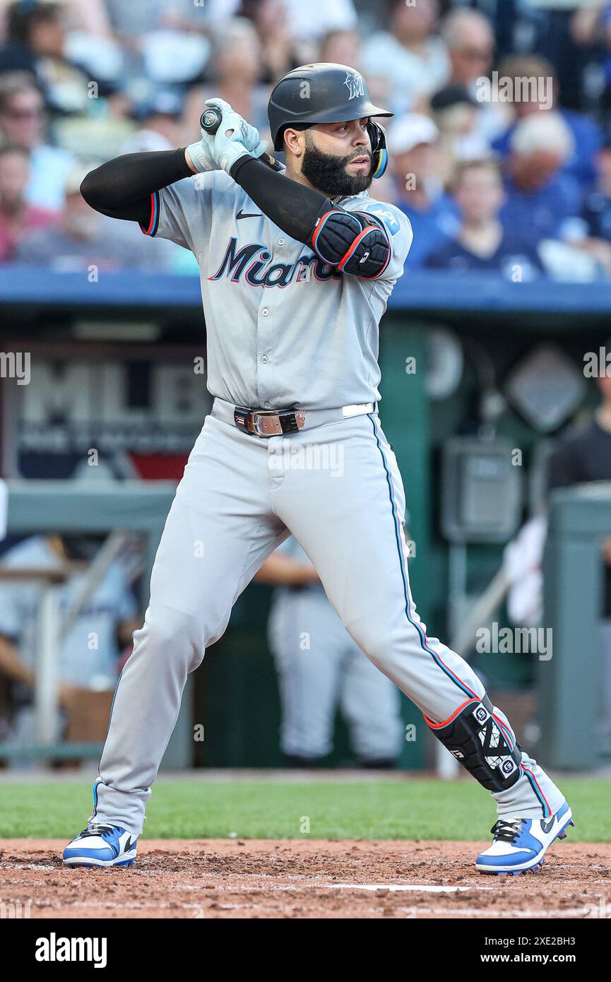 Kansas City, MO, USA. 24th June, 2024. Miami Marlins third baseman ...