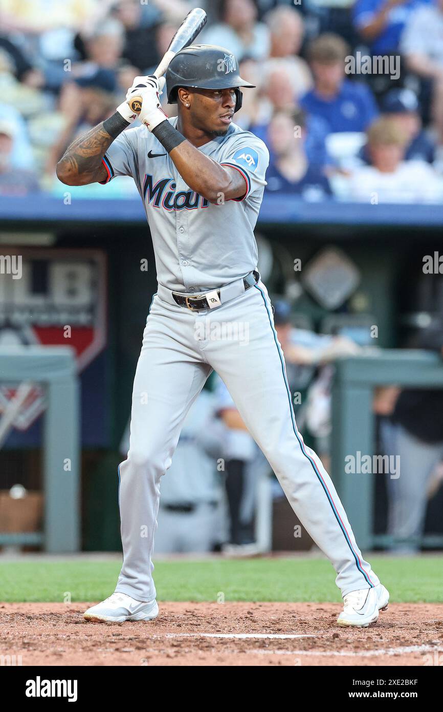 June 24, 2024: Miami Marlins shortstop Tim Anderson (7) bats against ...