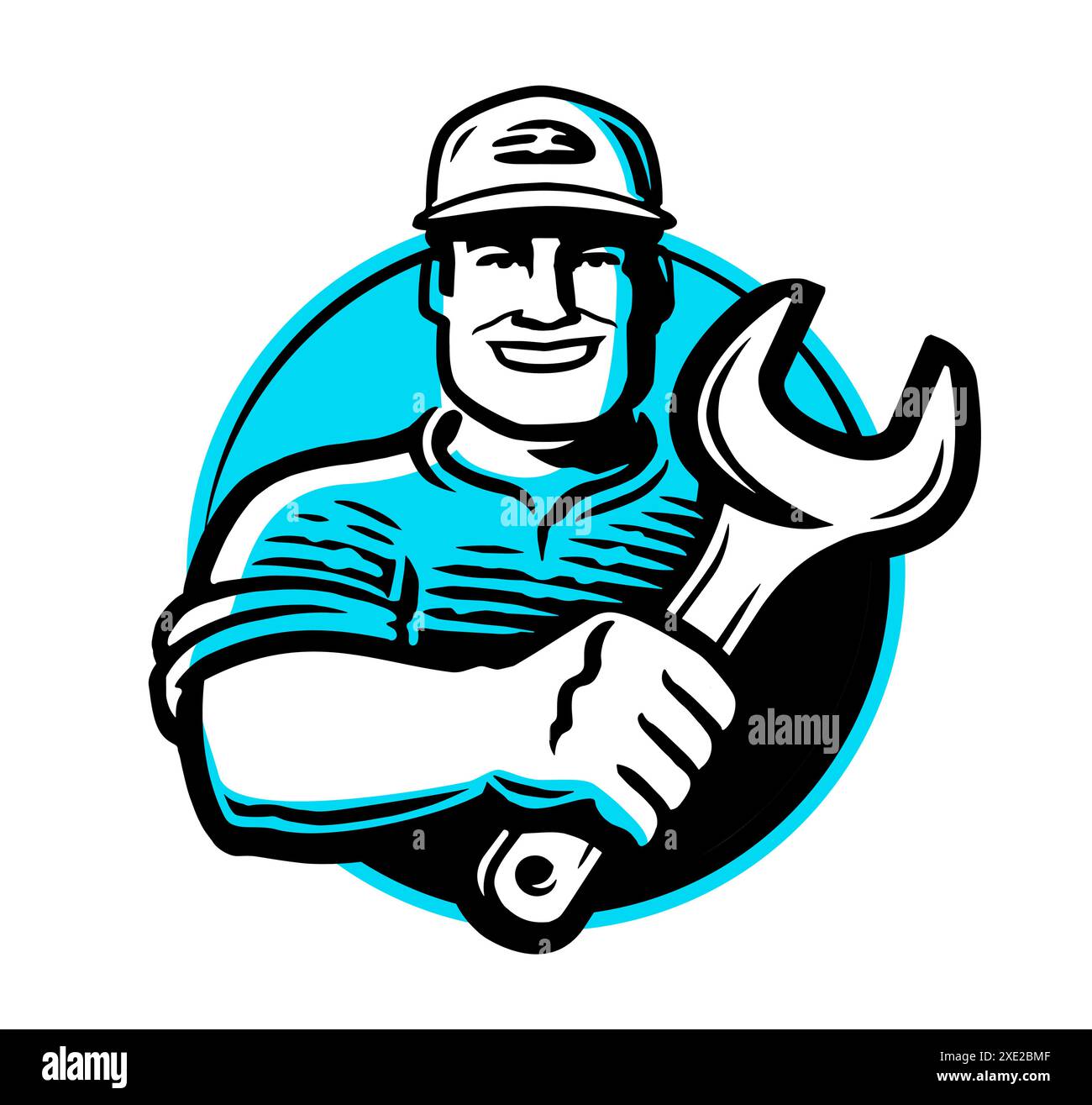 Construction work, repair service logo or emblem. Builder worker with ...