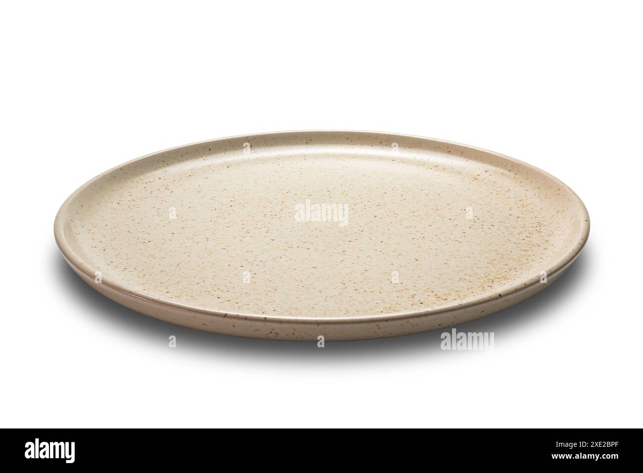 Side view closeup of brown ceramic plate isolated on white background ...