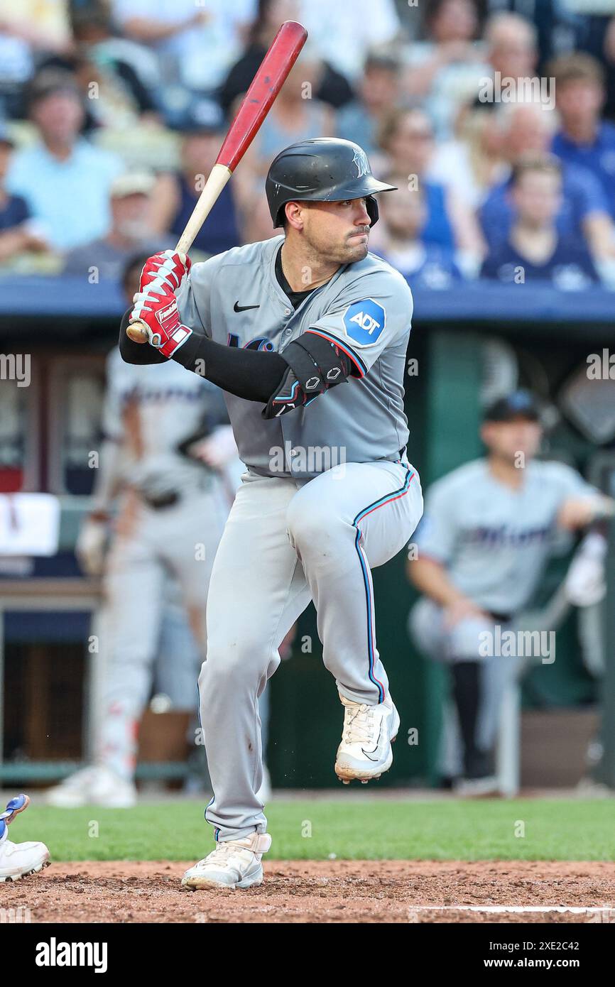 Kansas City, MO, USA. 24th June, 2024. Miami Marlins catcher Nick ...