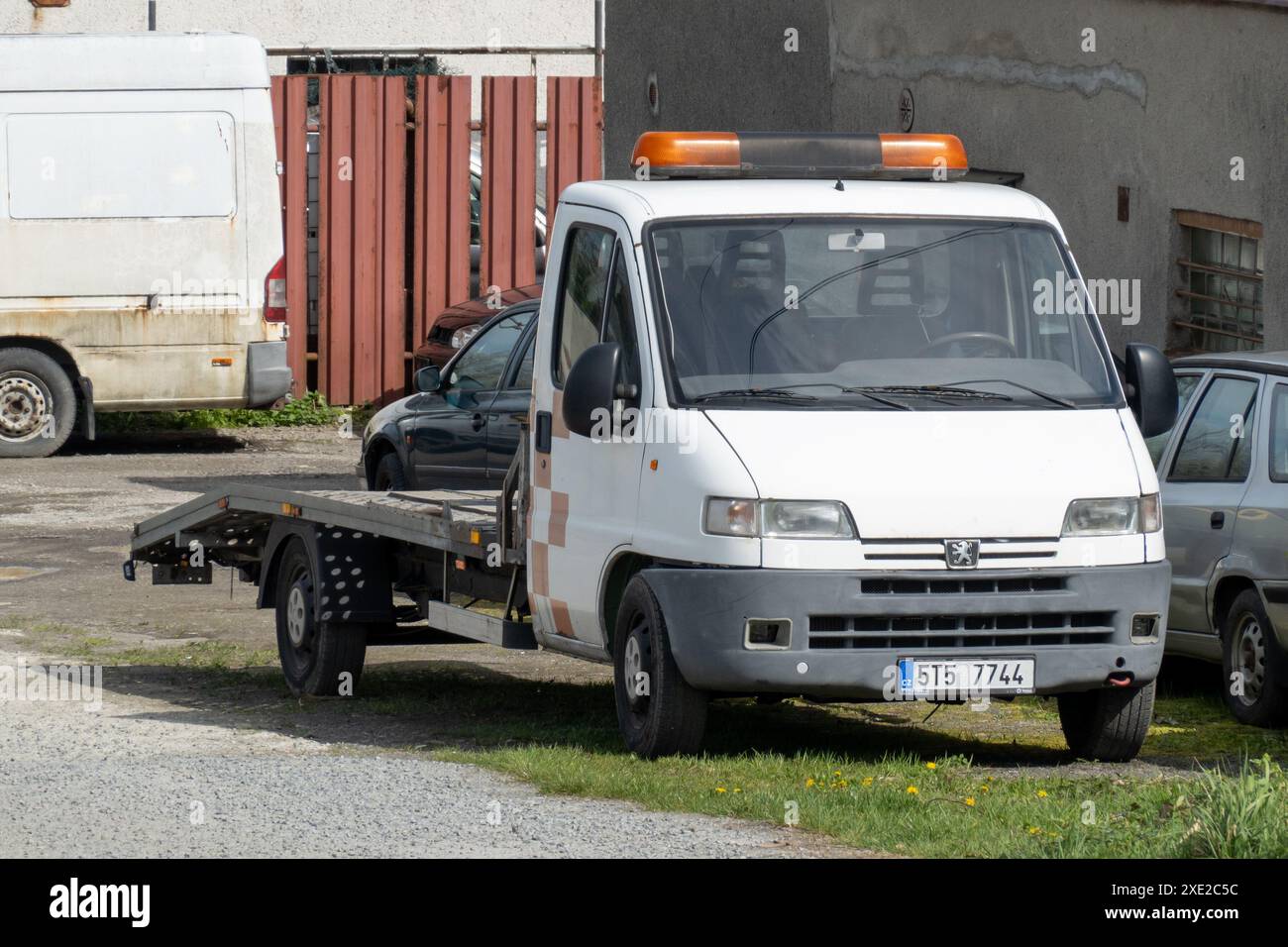 PROSTREDNI SUCHA, CZECH REPUBLIC - APRIL 5, 2024: Peugeot Boxer 230 tow ...
