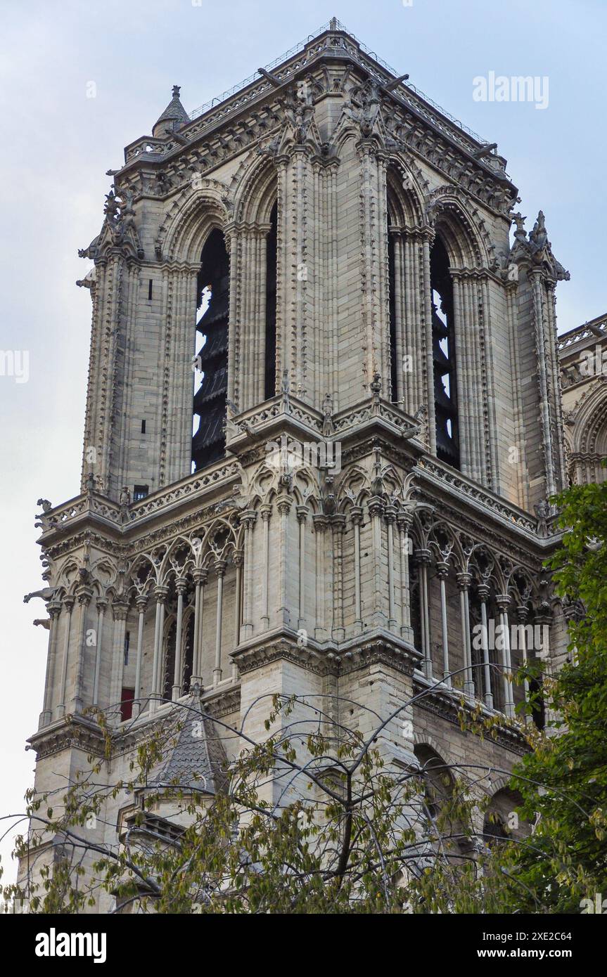 The South tower of Notre Dame de Paris in gothic architecture, before ...