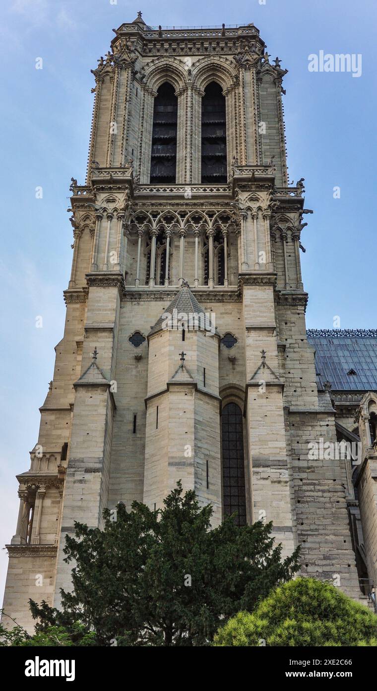 The South tower of Notre Dame de Paris in gothic architecture, before ...