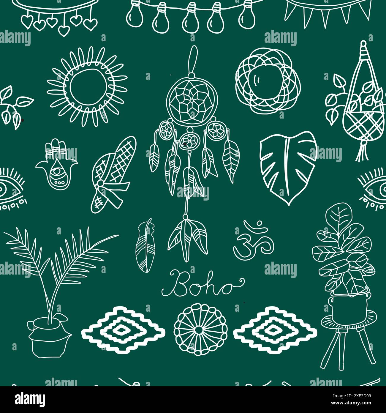 Vector repeating pattern BOHO symbols on emerald green background ...