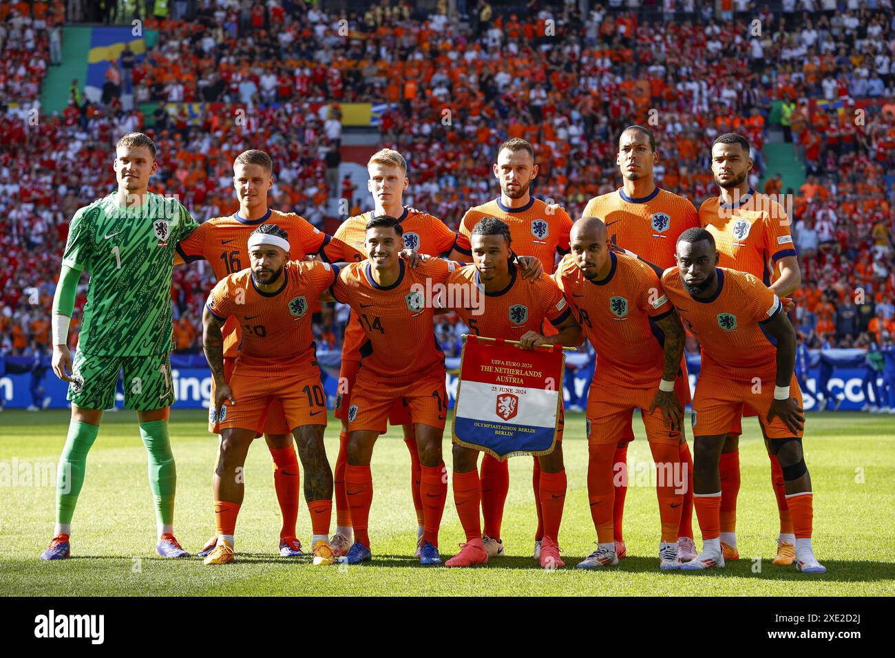 Berlin, Germany June 25, 2024. (Top Row L-R) Holland goalkeeper Bart Verbruggen, Joey Veerman of ...