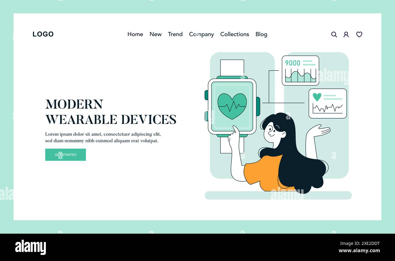 Wellness Monitoring concept. A woman interacts with advanced wearable ...