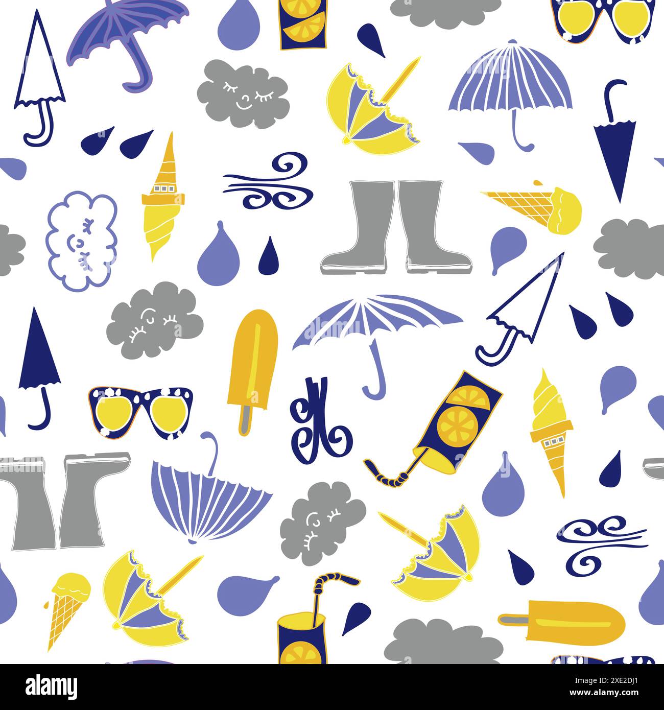 Vector seamless pattern weather icons as rain, cloud, sun, in pastel ...