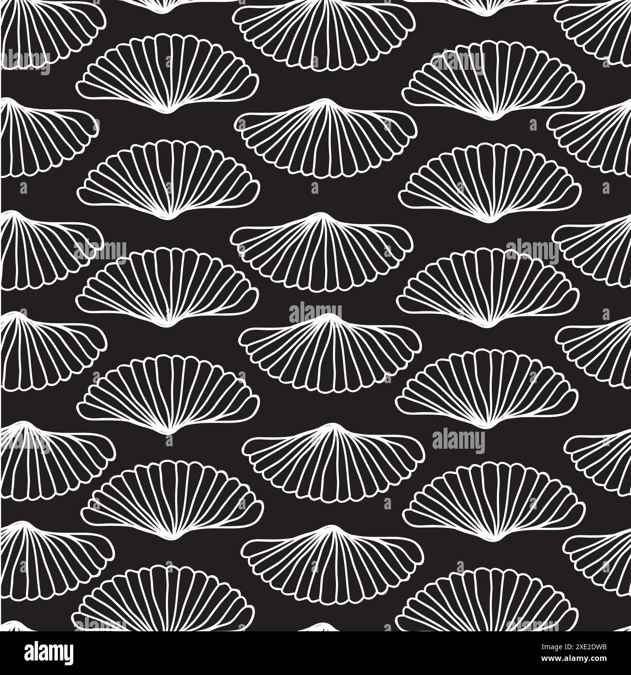 Vector seamless pattern white shells art deco style, outlines on the ...