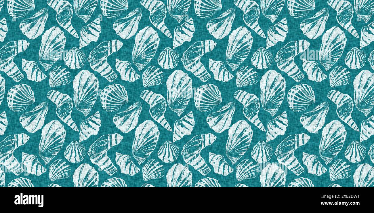 Teal turquoise blue white shell motif with linen seamless batik border ...
