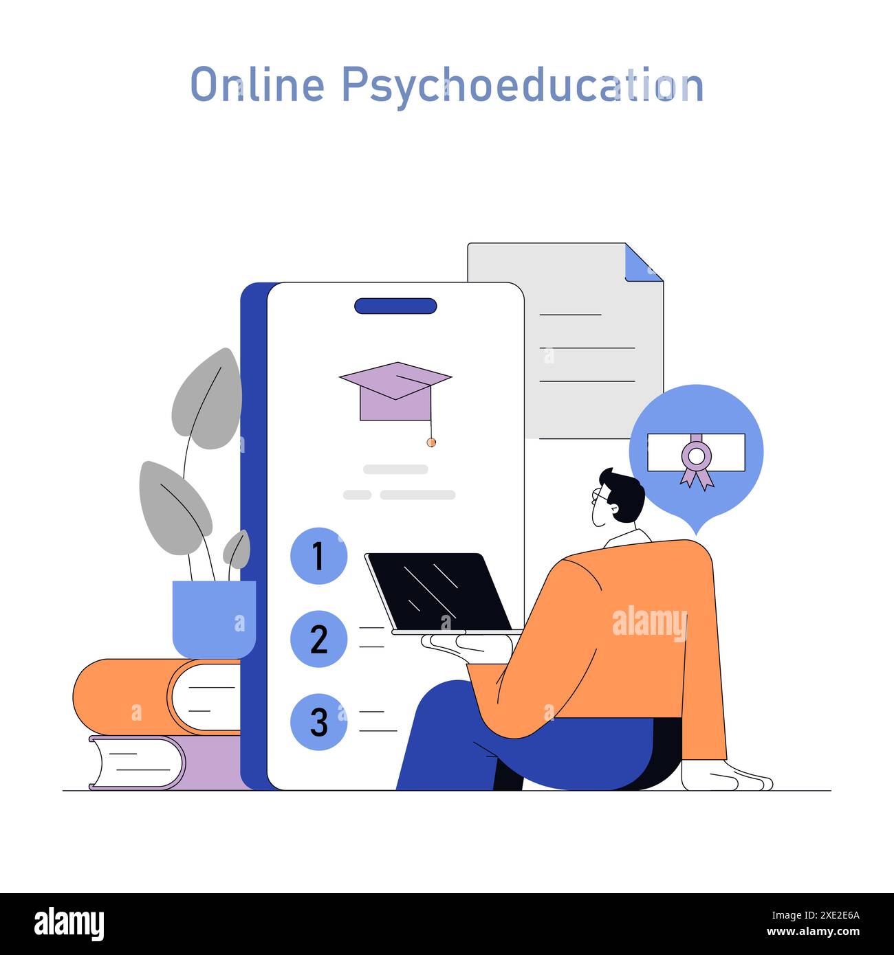Telepsychology concept. A person engages in online psychoeducation ...