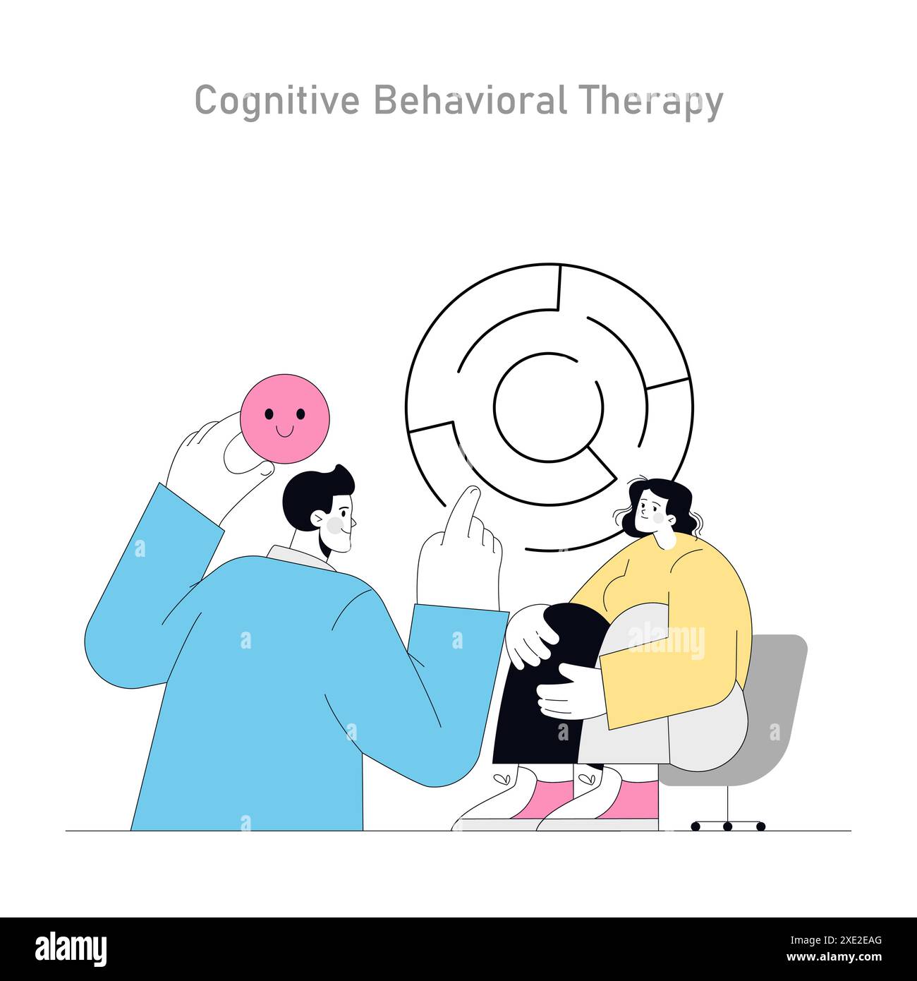Cognitive Behavioral Therapy concept. A therapist guides a patient ...
