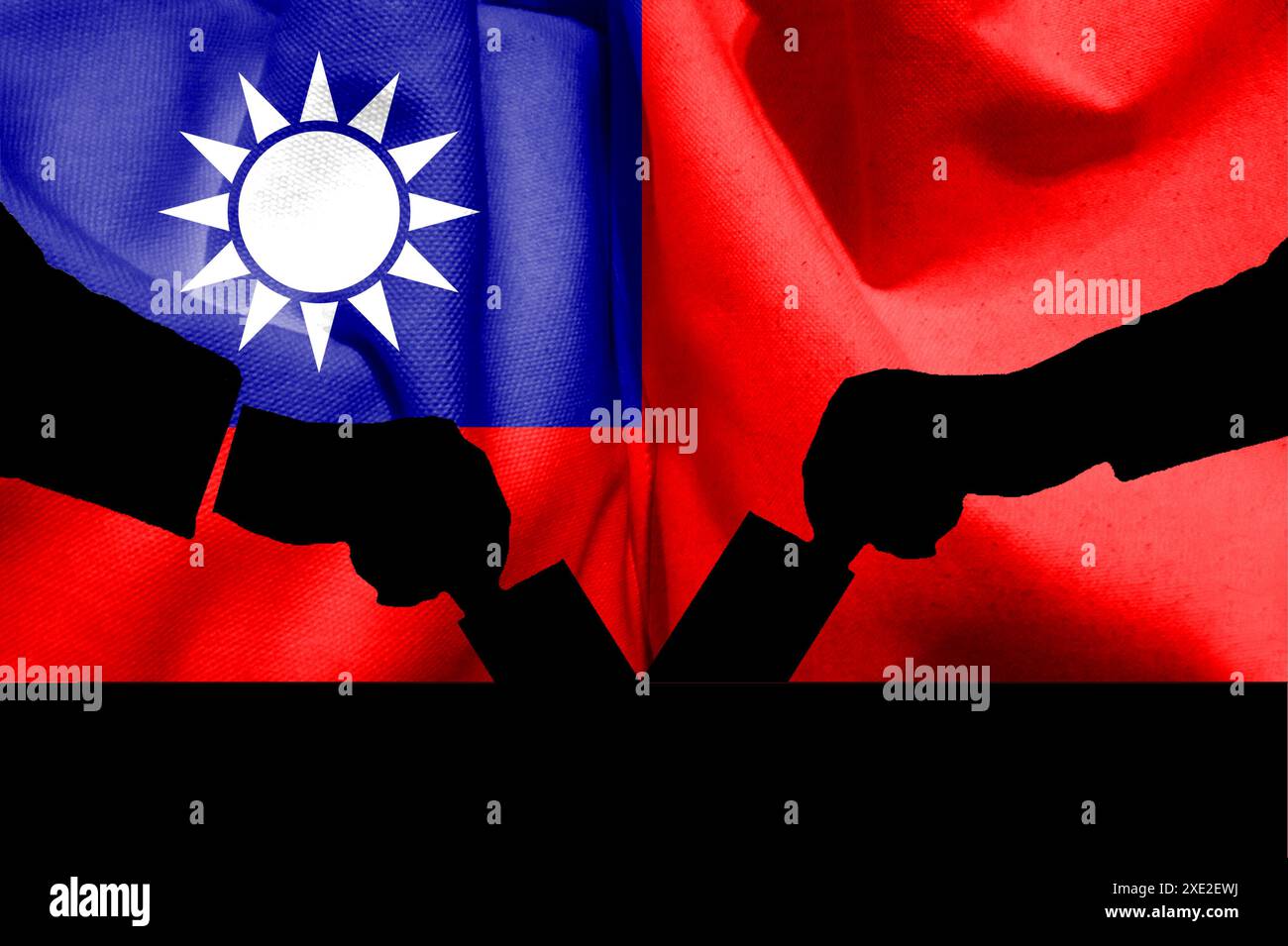 Taiwan flag and election vote silhouette combination. Describe the ...