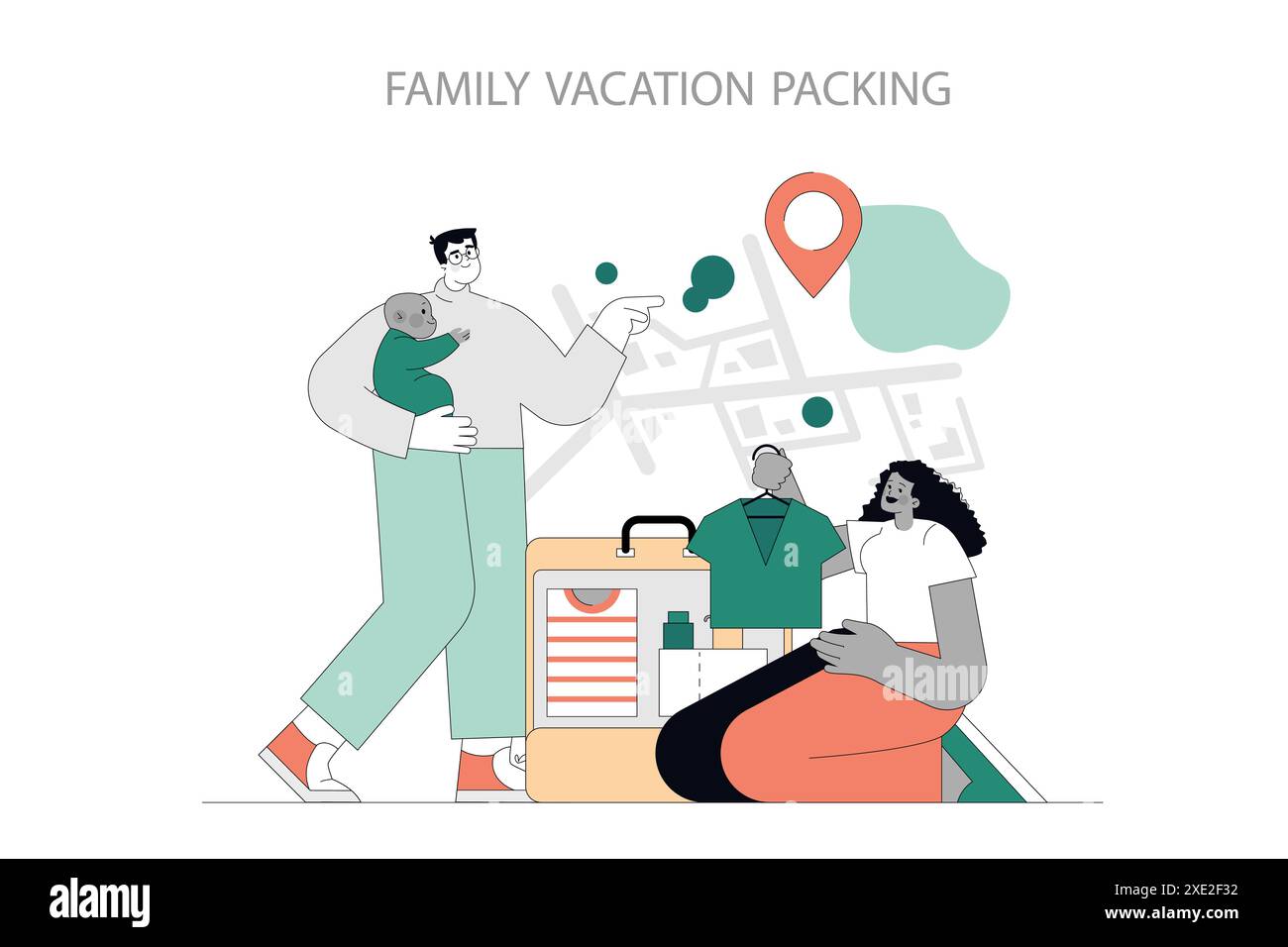 Family Vacation Packing concept. A happy family preparing for a holiday ...