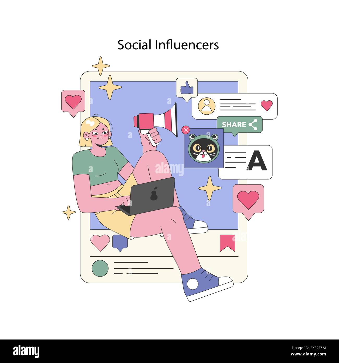 Social Influencers concept. A content creator engages with followers on ...