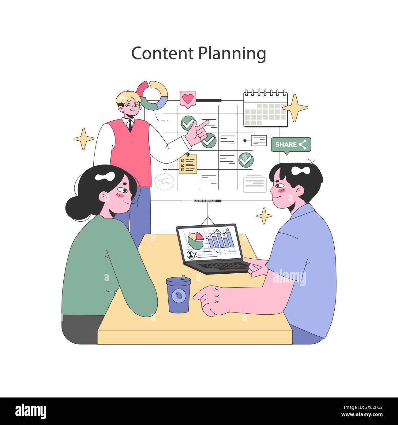 Digital Strategy concept. Team collaborates on content planning with ...