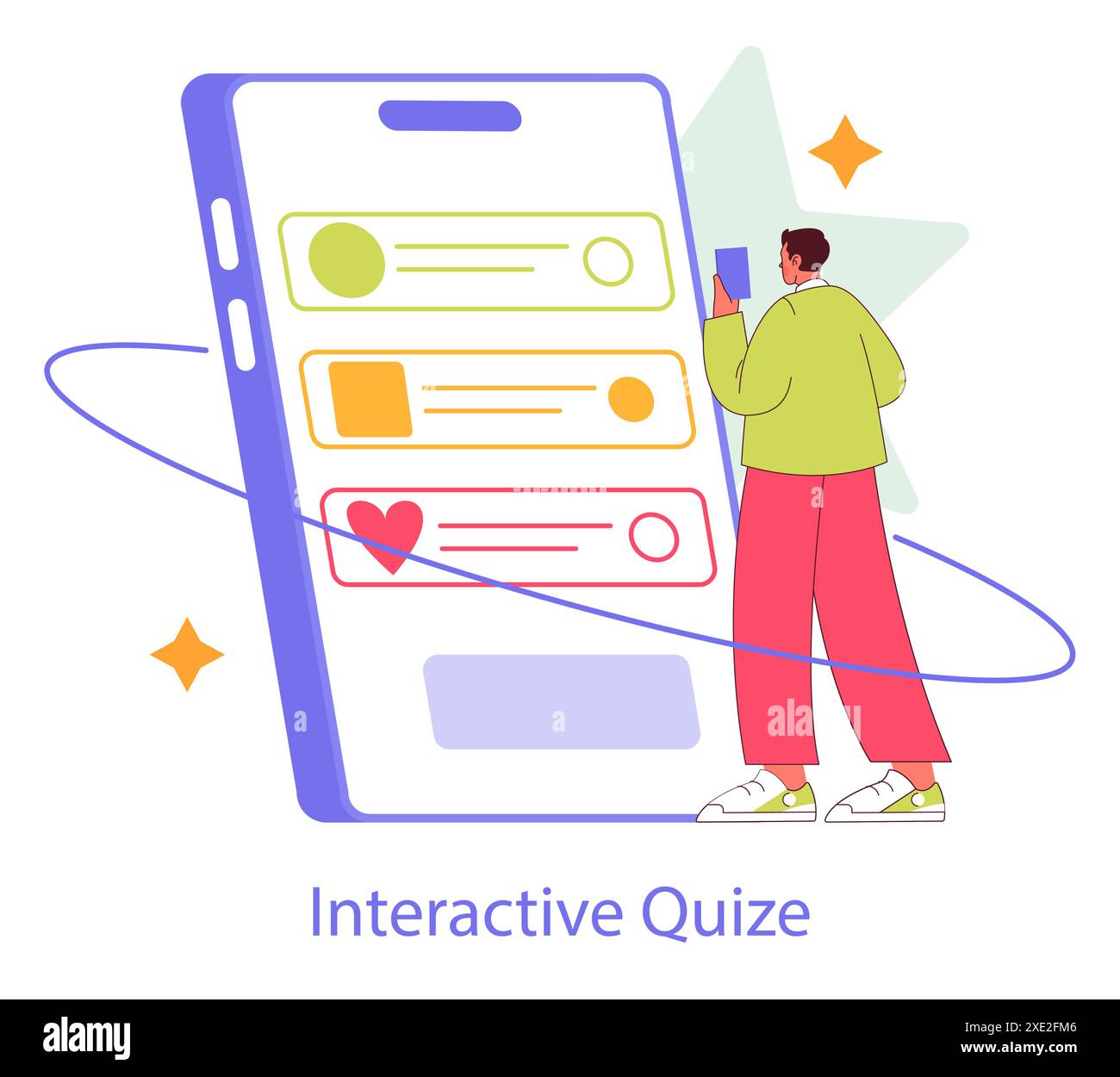 Interactive Engagement concept. A person engages with a mobile quiz app ...