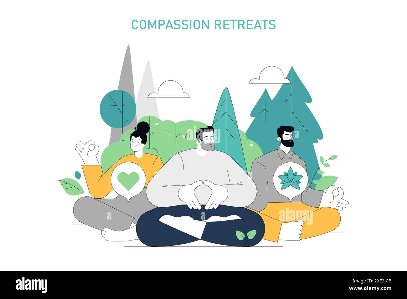 Compassion Focused Therapy concept. Illustration of people meditating ...