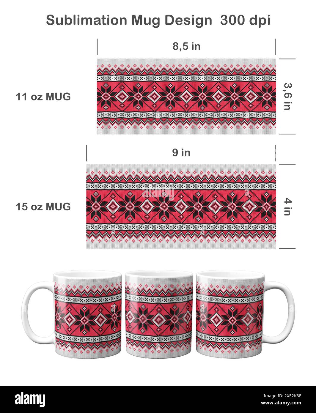 Knitted Christmas Pattern Sublimation Template For 11 Oz And 15 Oz Mug Knitted Christmas Pattern Sublimation Template For 11 Oz And 15 Oz Mug