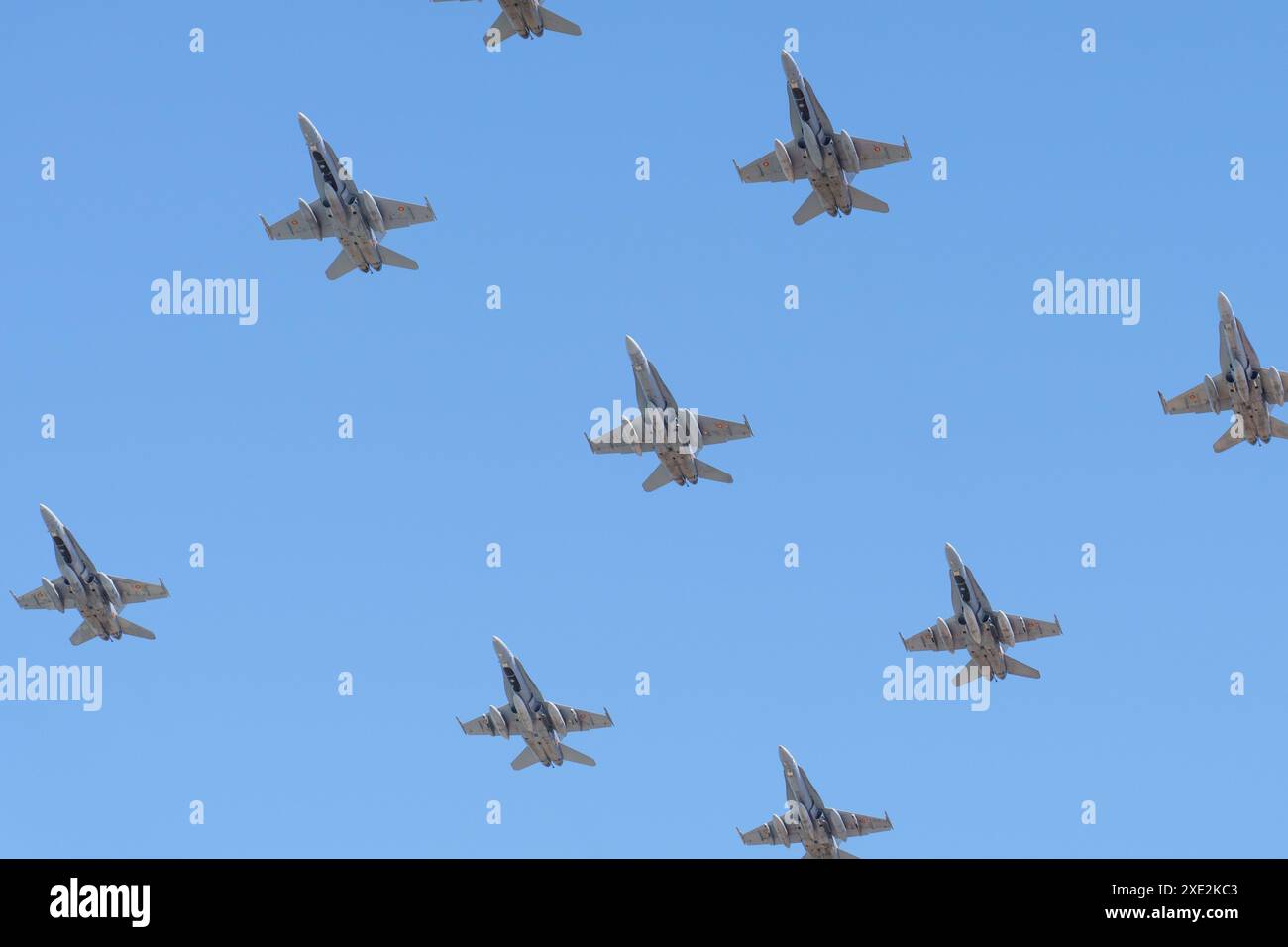 Gijon, Spain - May, 24, 2024: Several military fighter jets of Spanish ...