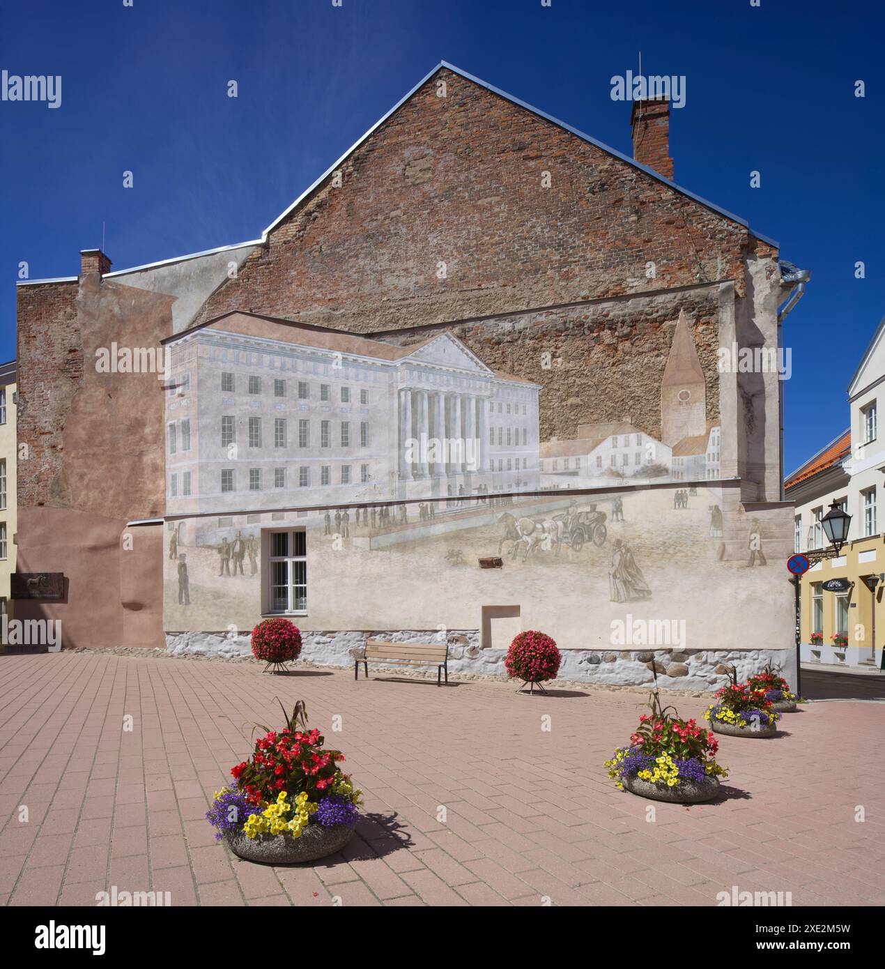 A mural depicting the main building of the University of Tartu based on ...