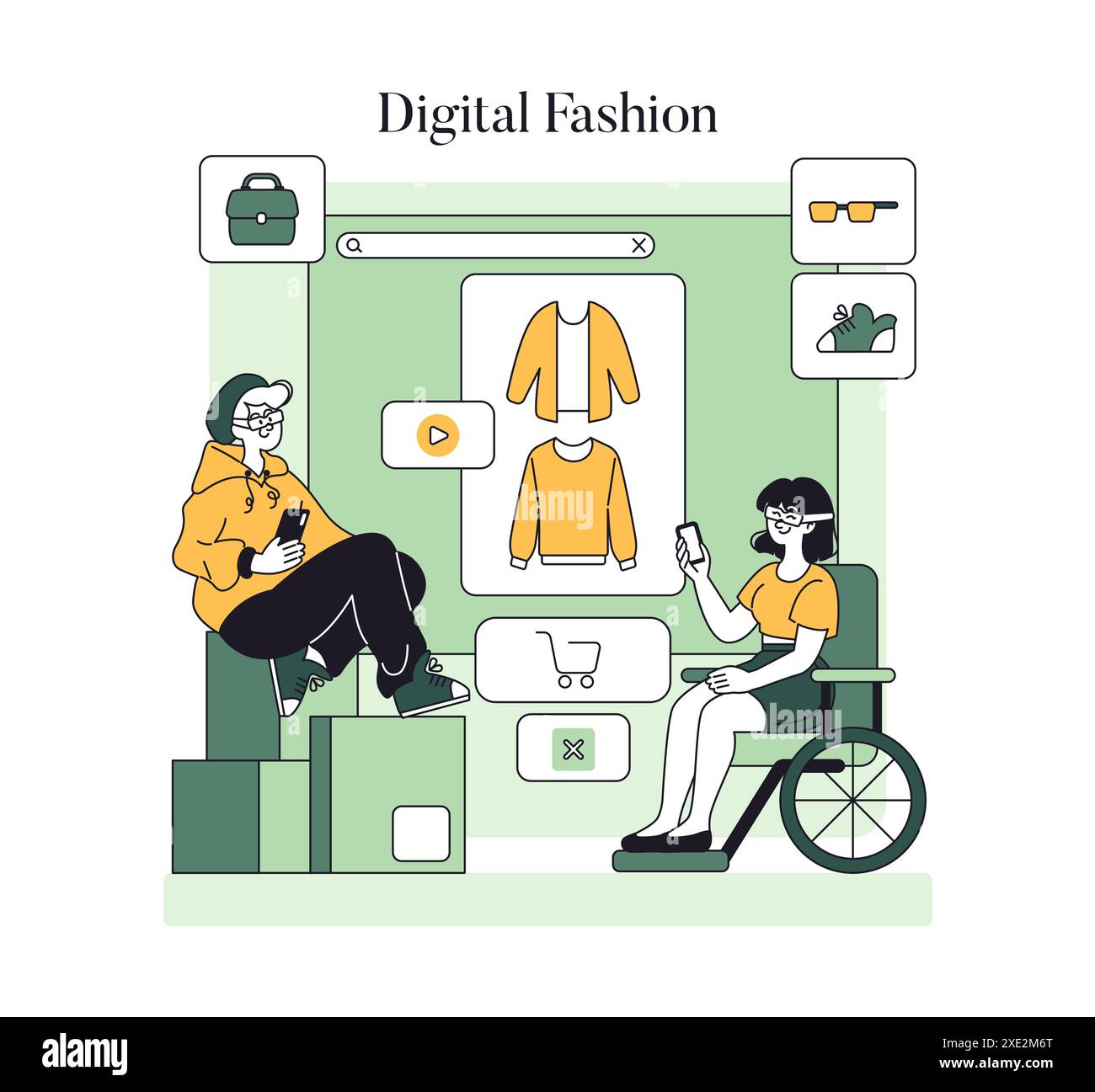 Sustainable Fashion concept. Individuals engage with digital platforms ...