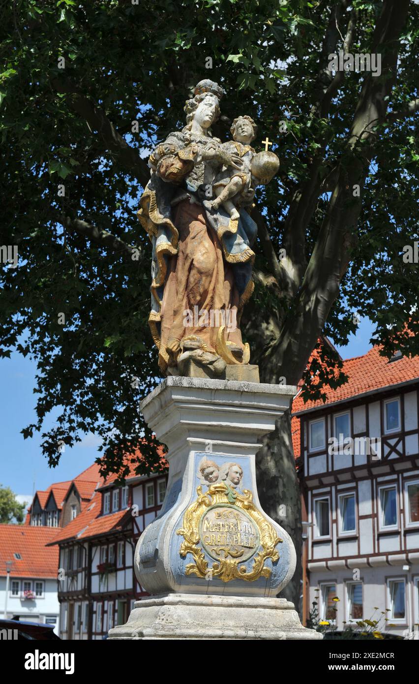 Baroque Madonna in the linden fence statue in Duderstadt, Germany Stock ...