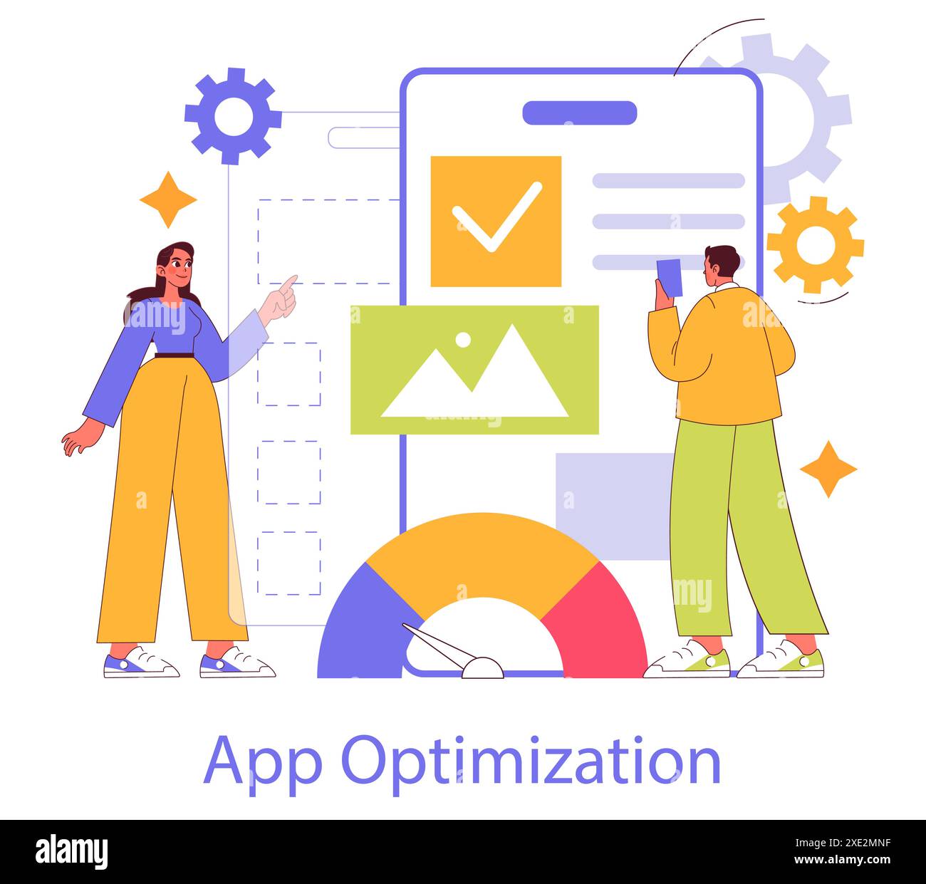 Branded App concept. Professionals enhance a mobile application's performance and design ...