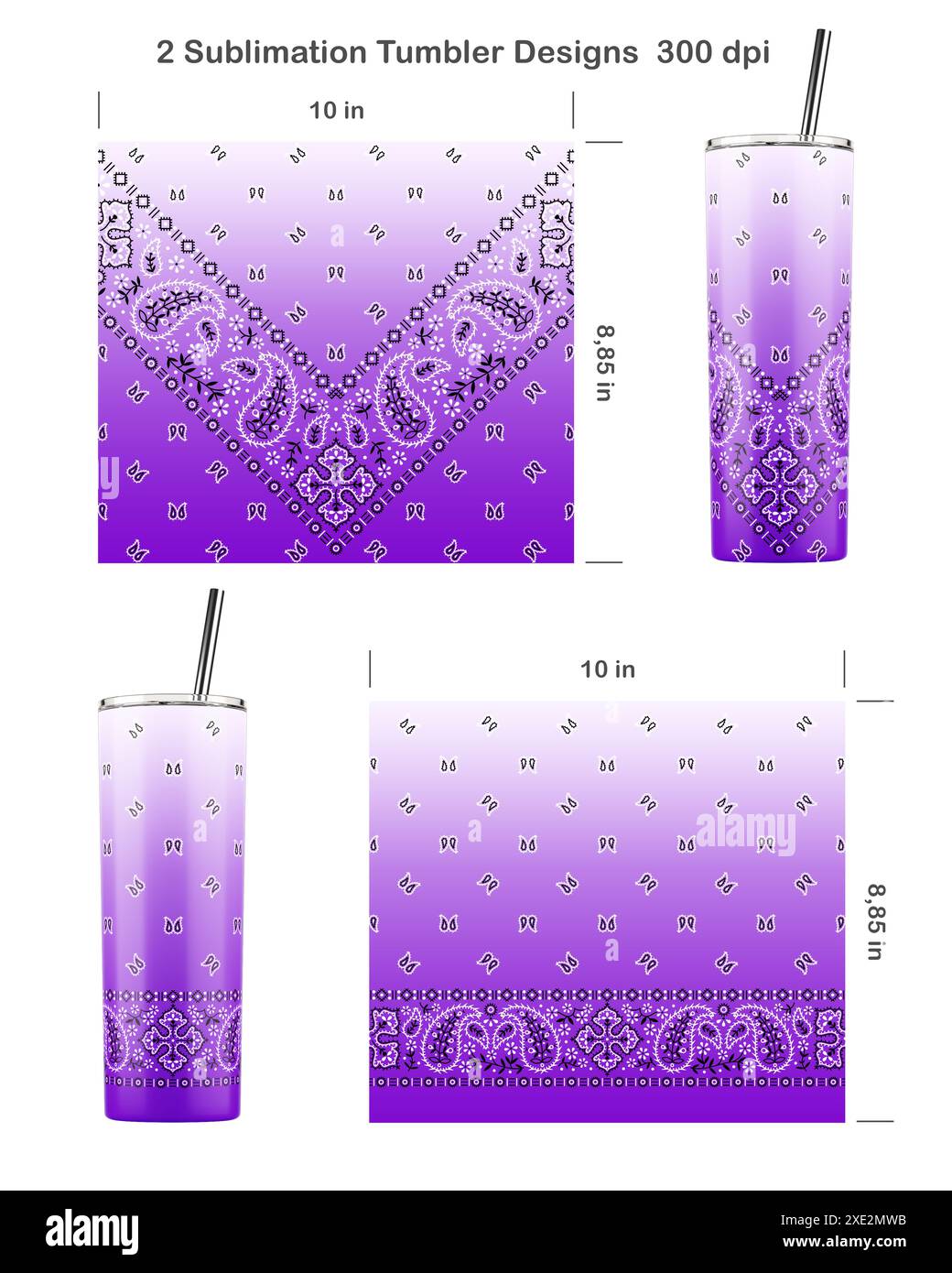 Set of 2 ombre paisley bandana patterns. Seamless sublimation templates ...