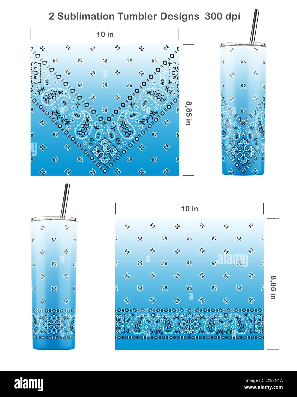 Set of 2 ombre paisley bandana patterns. Seamless sublimation templates ...