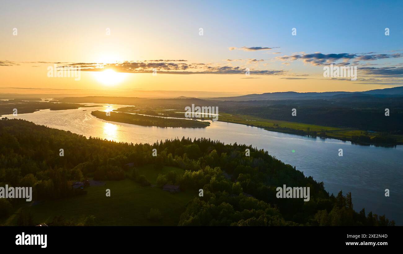 Aerial Golden Hour Columbia River Landscape with Tributaries Stock ...