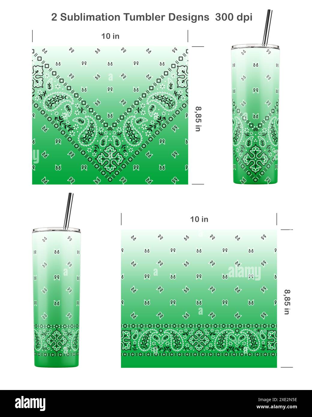 Set of 2 ombre paisley bandana patterns. Seamless sublimation templates ...