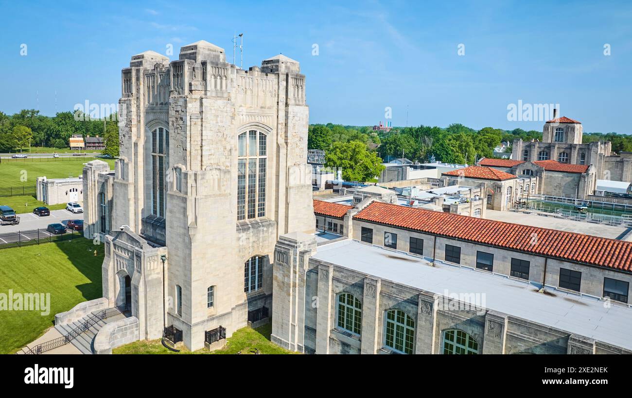 Aerial View of Fort Wayne Water Treatment Plant with Towers and Green ...