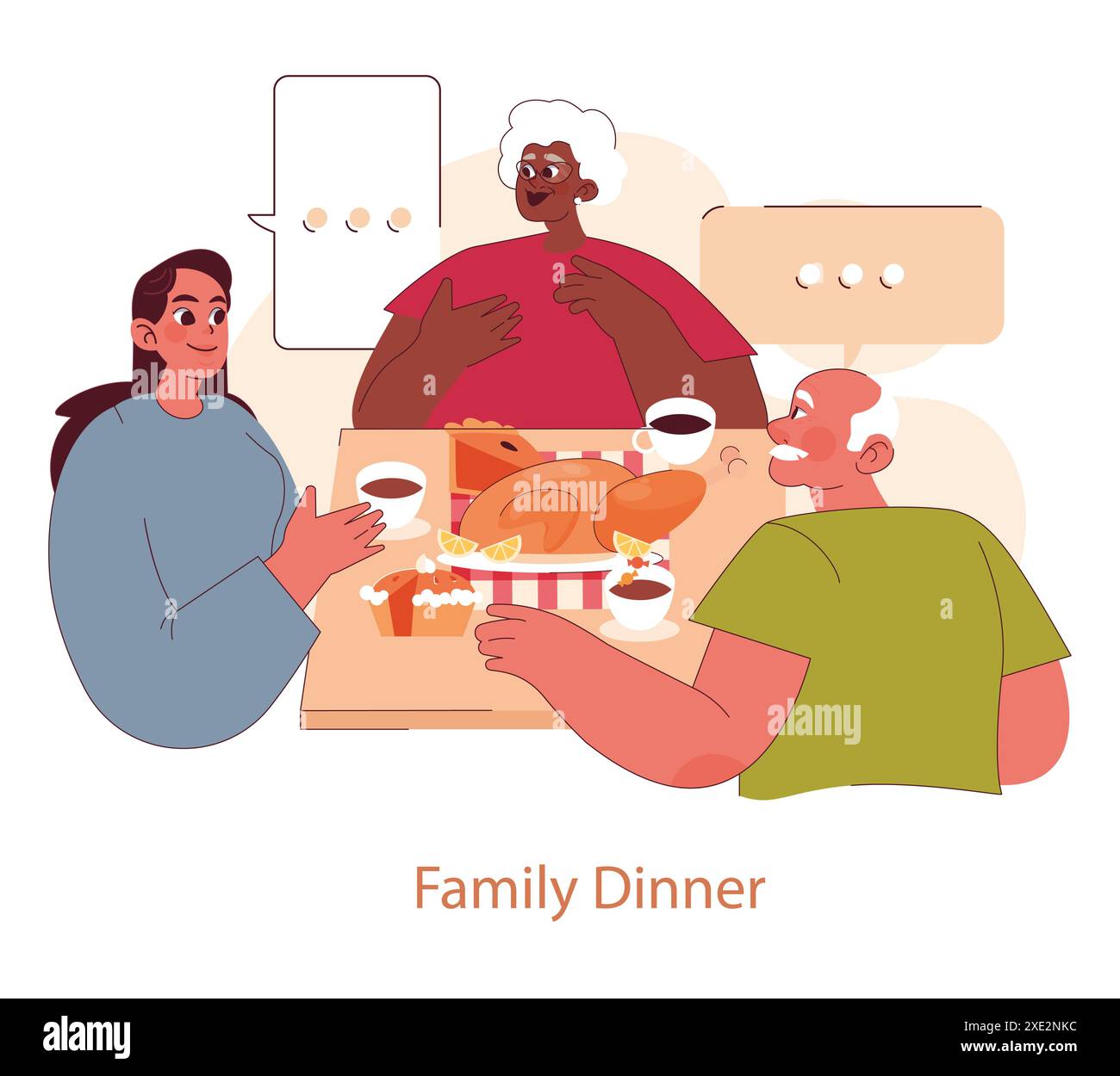 Grandparents Day illustration. A cozy multigenerational family meal ...