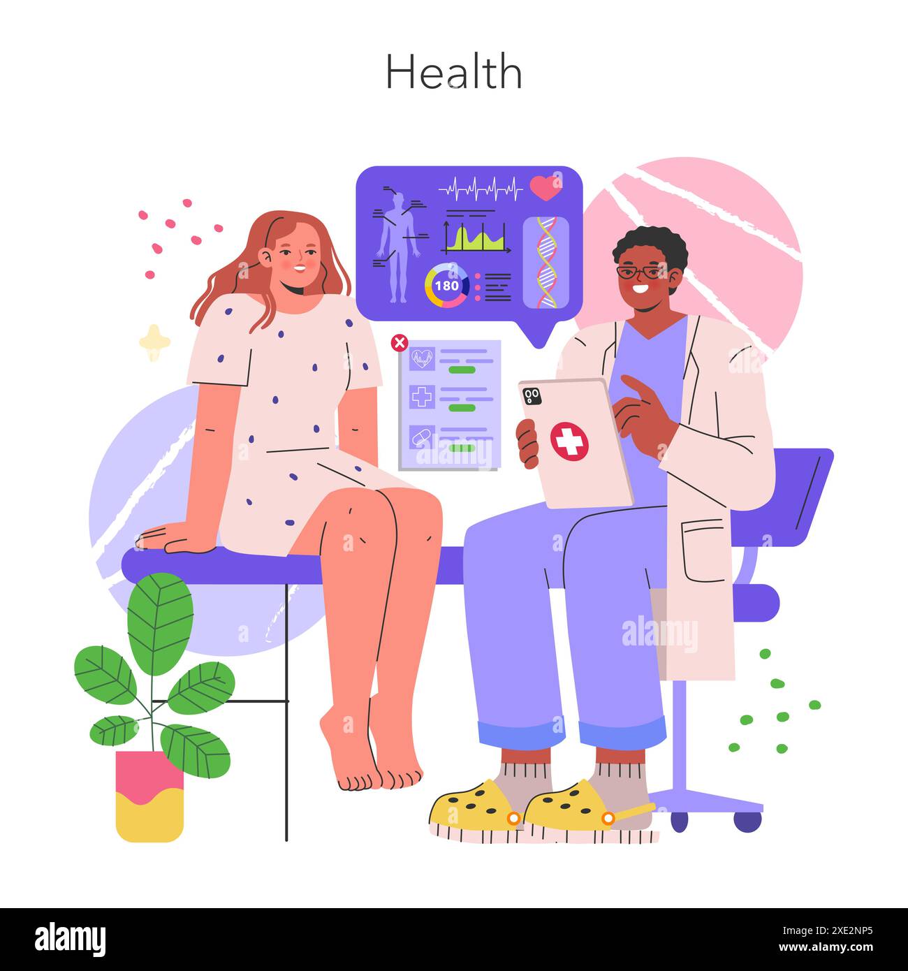 Healthcare consultation vector illustration. A doctor is discussing ...