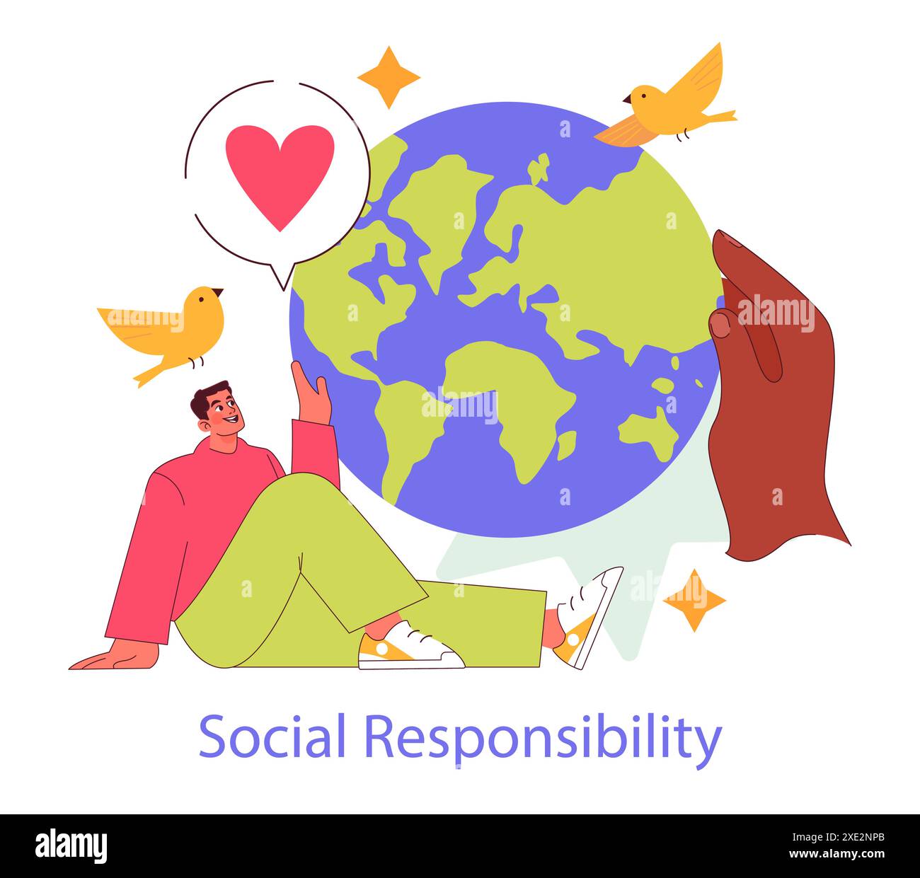 Social Responsibility concept. Man sitting with globe, symbolizing care ...