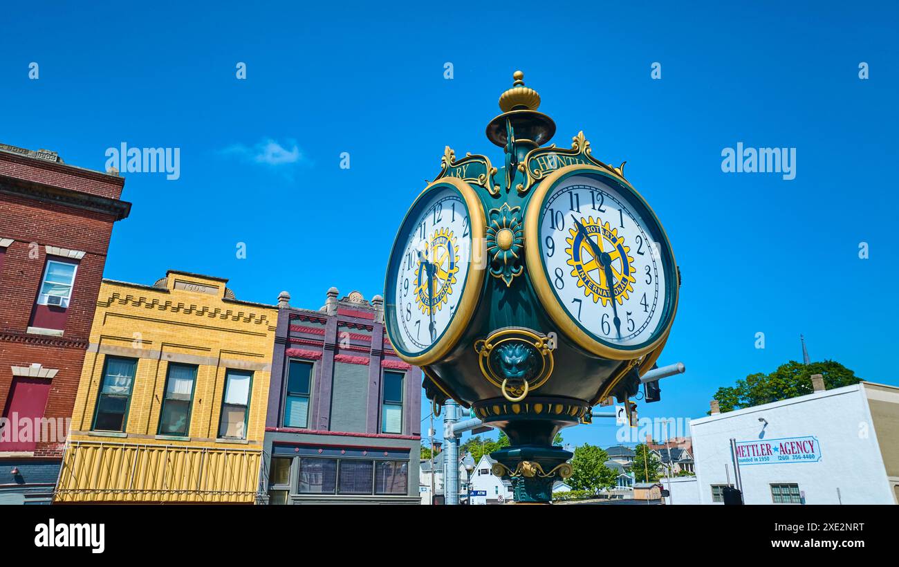 Aerial Downtown Huntington IN Rotary Centennial Park Clock Tower Stock ...