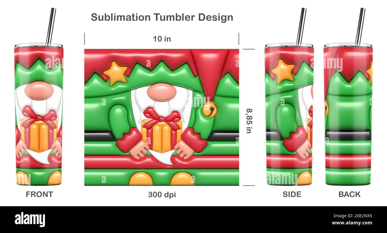 Funny Christmas Elf. 3D inflated bubble sublimation design for 20 oz ...
